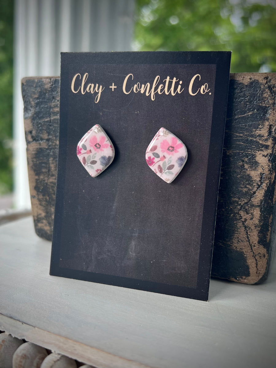 Bethany Floral tear stud – Clay+ConfettiCo