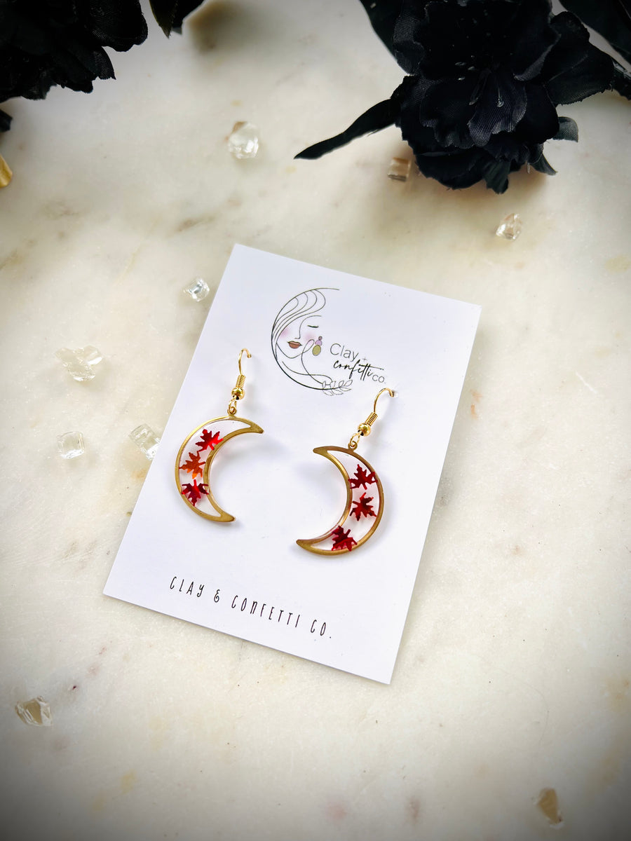 Clear falling leaf moon dangle – Clay+ConfettiCo